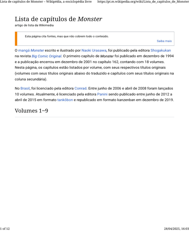 Lista de Capítulos de Monster | PDF | Animes e mangás
