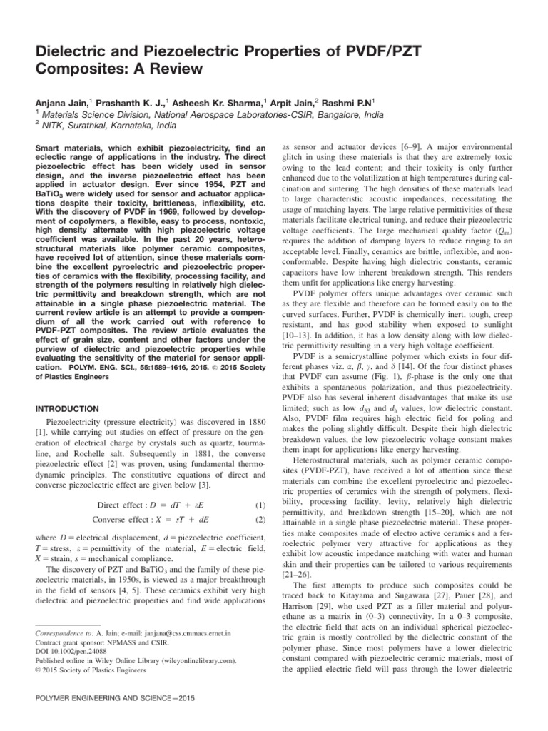 Polymer Engineering Sci - 2015 - Jain - Dielectric and Piezoelectric ...