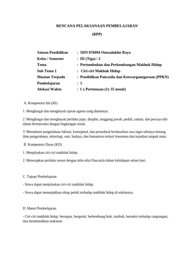Rencana Pelaksanaan Pembelajaran | PDF