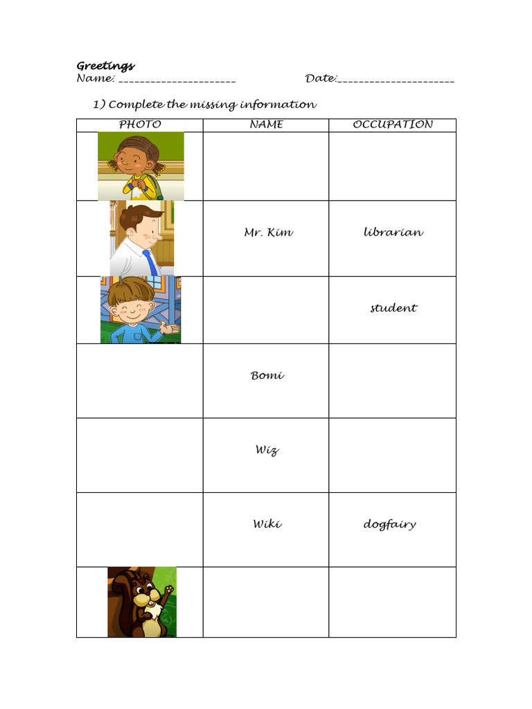 Student Introduction and Greeting Worksheet | PDF