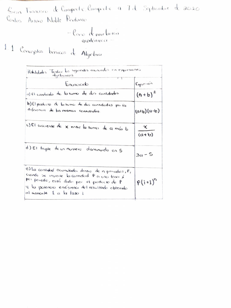 1.1 Conceptos Básicos Del Algebra | PDF
