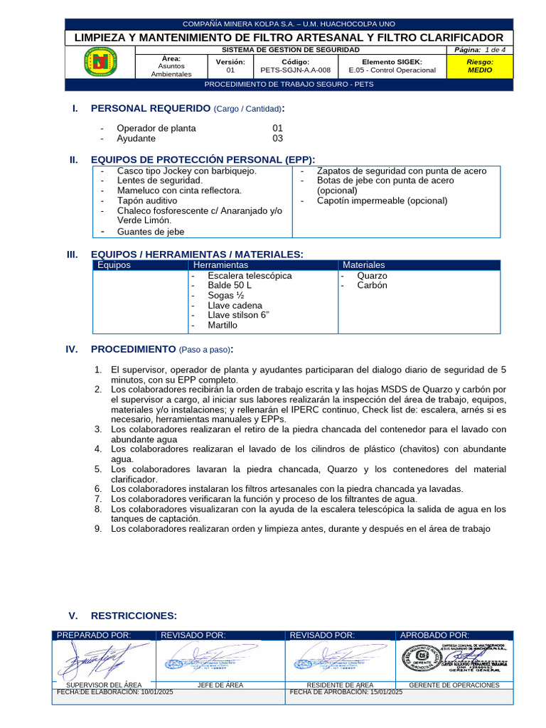 Pets-Sgjn-A.a-008 - Limpieza y Mantenimento de Filtro Artesanal y ...