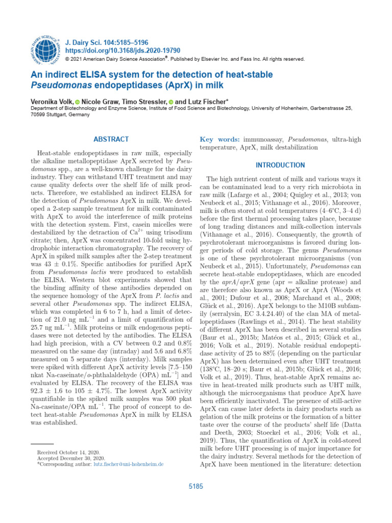 An Indirect ELISA System For The Detection of Heat | PDF | Elisa | Milk