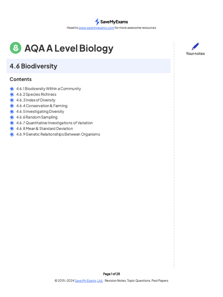 Aqa Biodiversity, Ecology | PDF | Mitochondrial Dna | Dna