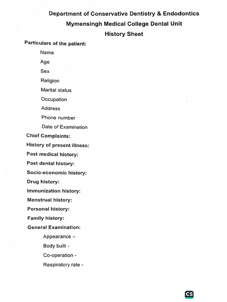 History Sheet (Endodontics) | PDF