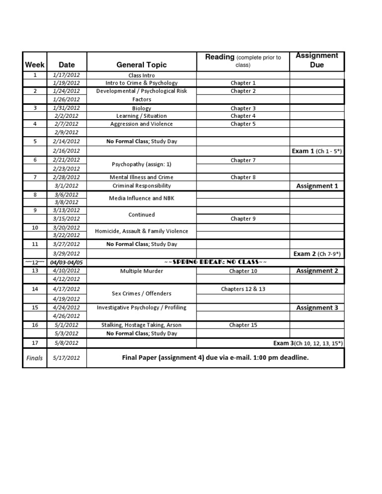 Crim 153 Spring 2012 Schedule | PDF | Career & Growth | Science ...