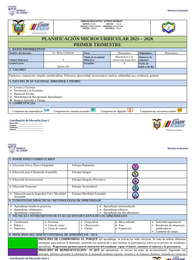 Planificación Dua e Inserción Curricular | PDF | Aprendizaje | Evaluación
