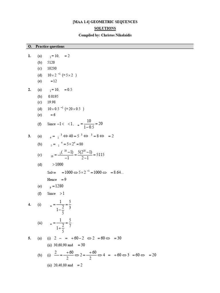 (MAA 1.4) GEOMETRIC SEQUENCES - Solutions | PDF