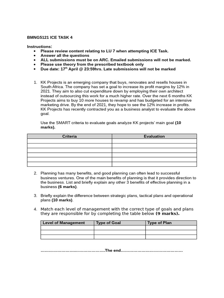 BMNG5121 ICE Task 4 Overview | PDF