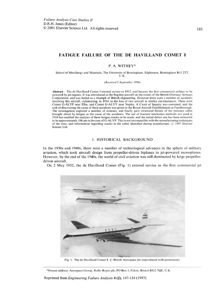 Art 03 Fatigue Failure of The de Havilland Comet 1996 | PDF | Fatigue ...