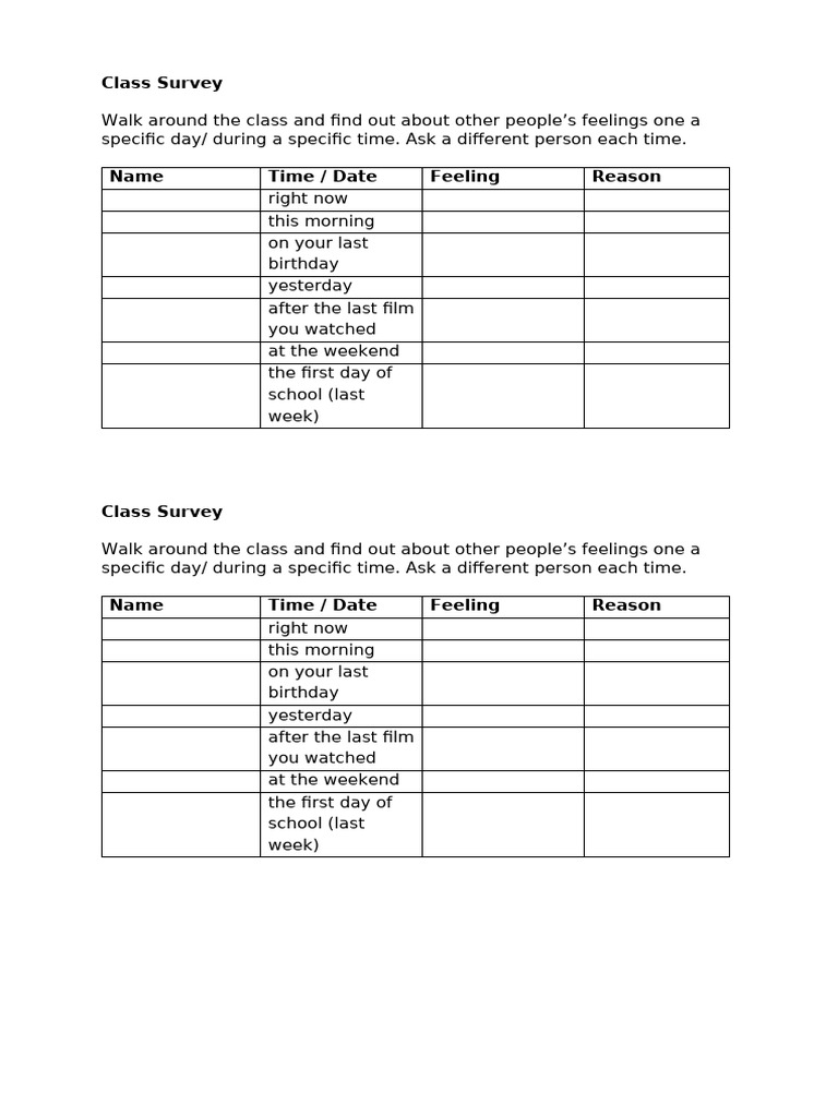 4) Class Survey Feelings | PDF