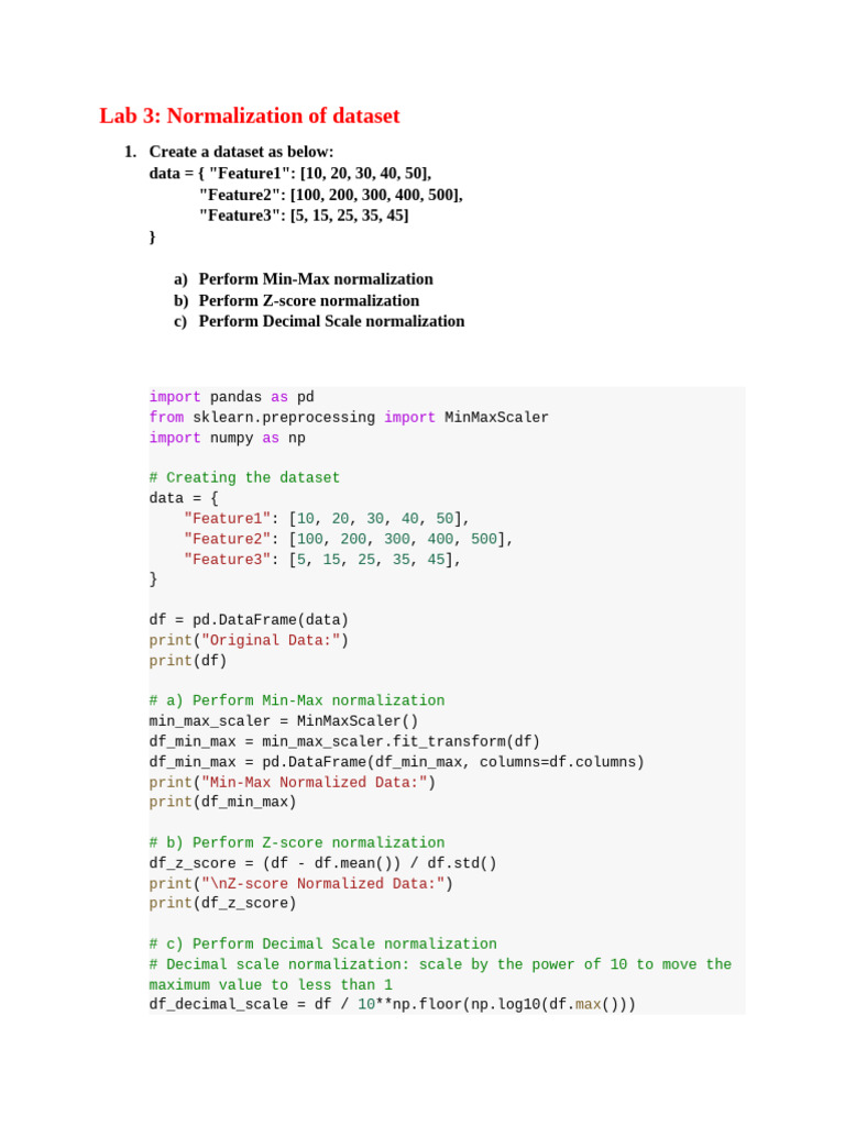 Lab 3 - Normalization of Dataset | PDF