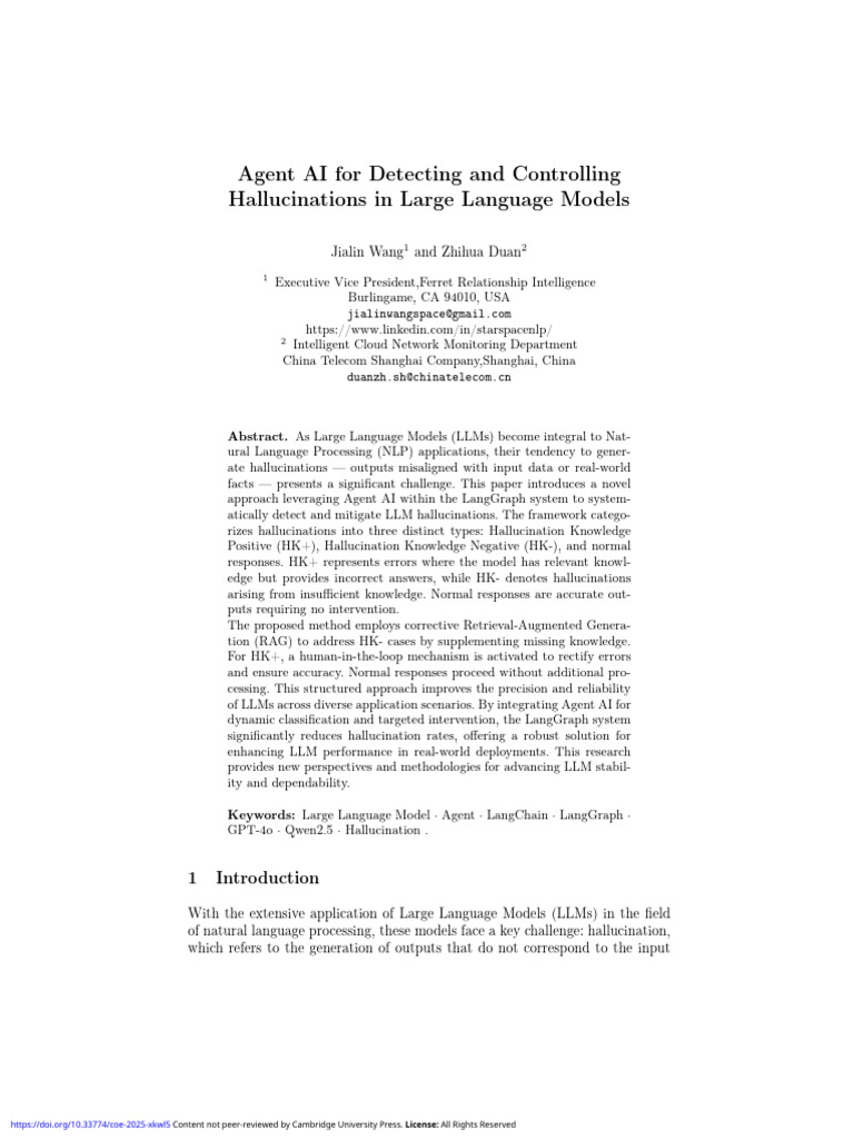 Controlling Large Language Model Hallucination Based On Agent Ai With Lang Graph | PDF ...
