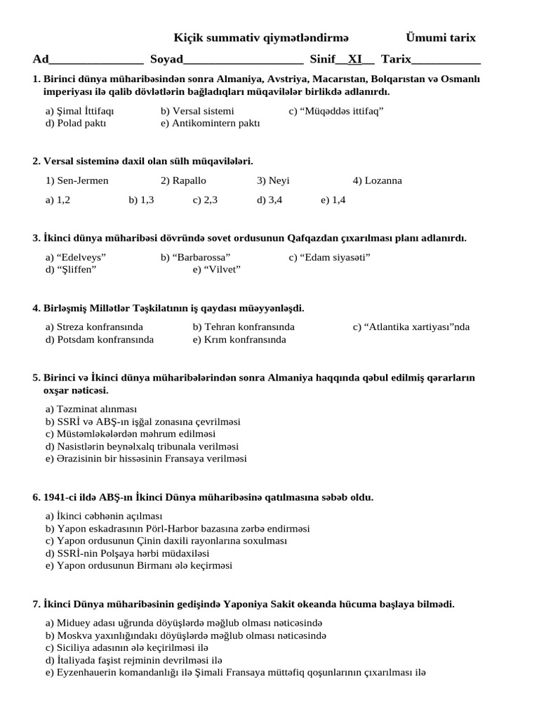 11 Sinif Ümumi Tarix | PDF