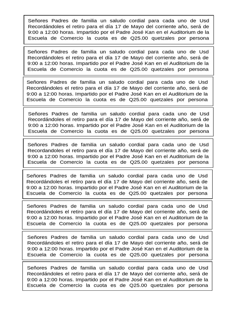 Recordatorio de Retiro 17 de Mayo | PDF