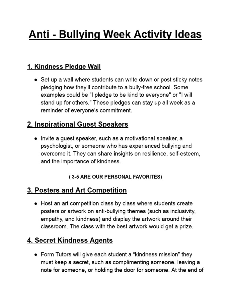 Anti - Bullying Week Activity Ideas | PDF