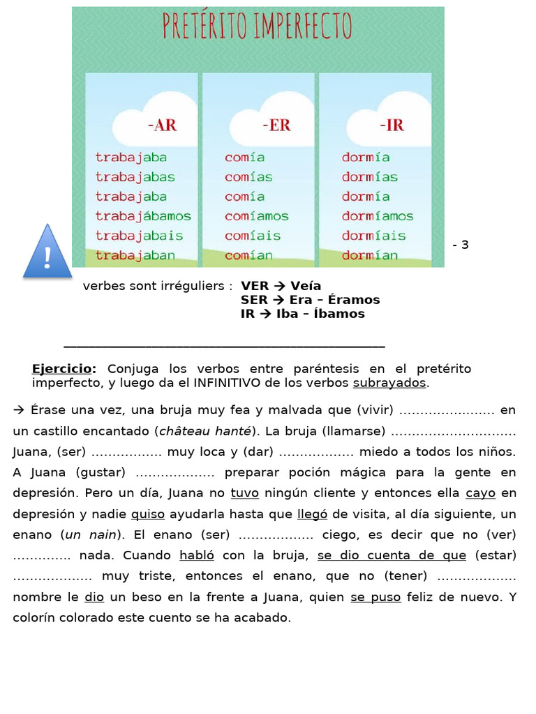 Pretérito Imperfecto Fiche 2 | PDF