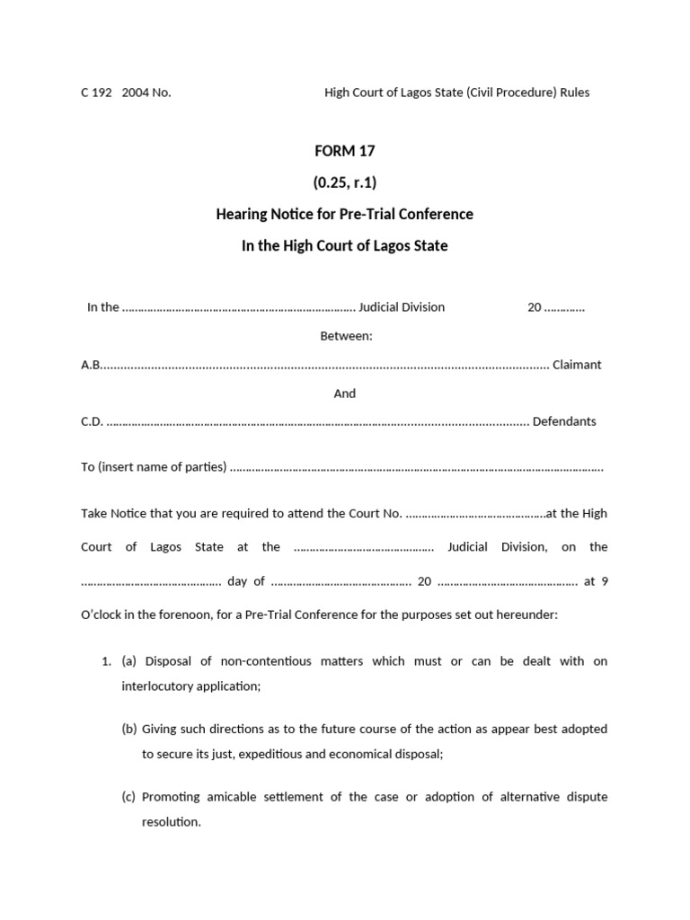 Pre-Trial Conference Hearing Notice | PDF