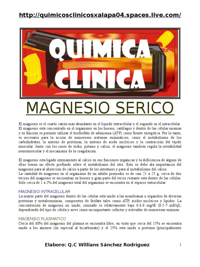 Electrolito Magnesio Serico | PDF | Calcio | Metabolismo