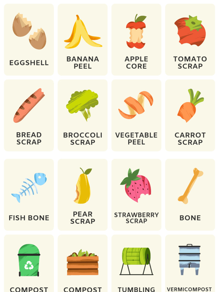 Colorful Illustrative Organic Waste Flashcards | PDF