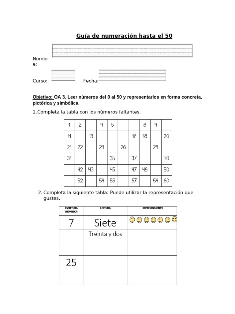 Actividades de numeración hasta 50 | PDF