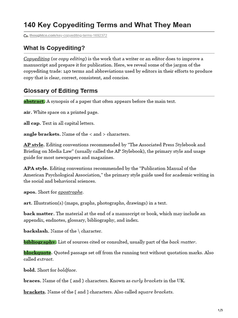 140 Key Copyediting Terms and What They Mean | PDF | Copy Editing | Editing