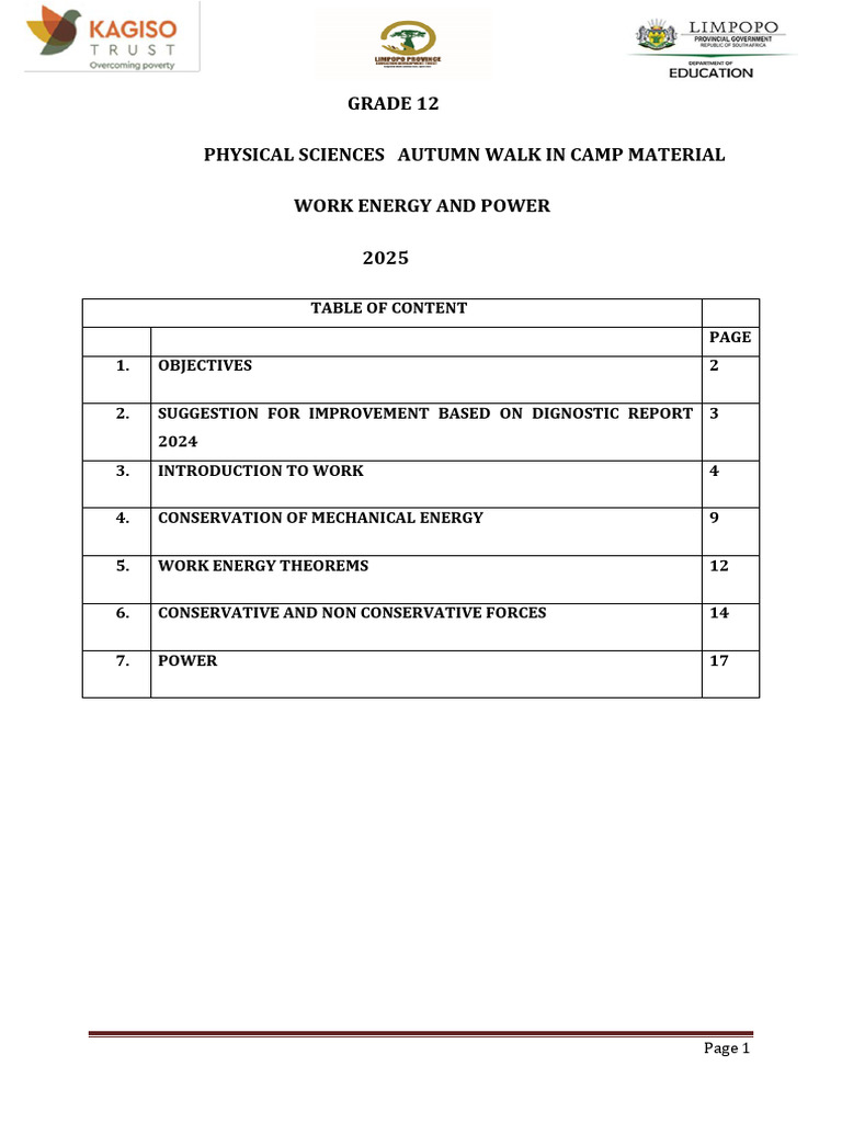 Grade 12 Work, Energy, and Power Guide | PDF | Force | Friction