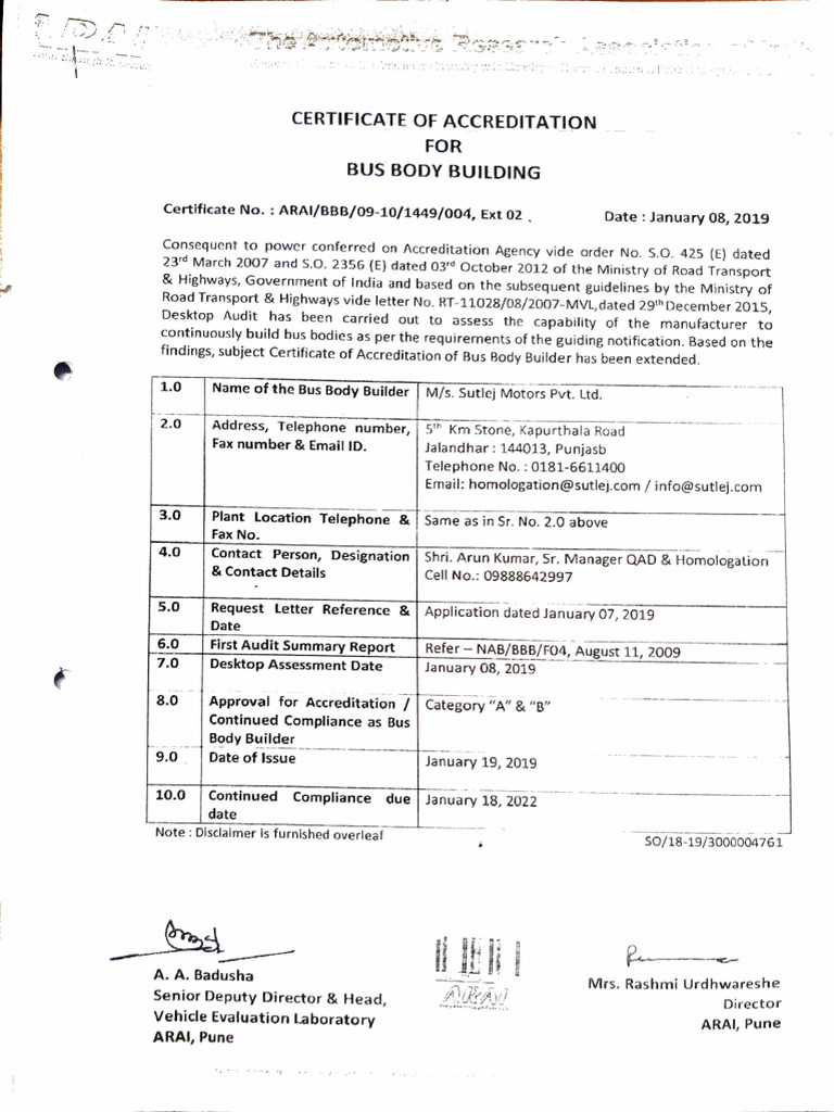 Bus Body Accreditation and Lay Out | PDF
