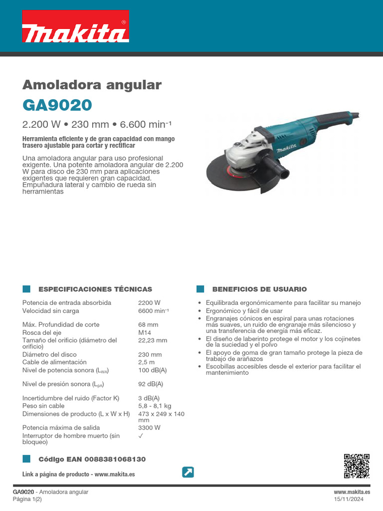 Ficha Tecnica - Pulidora GA9020 | PDF | Engranaje