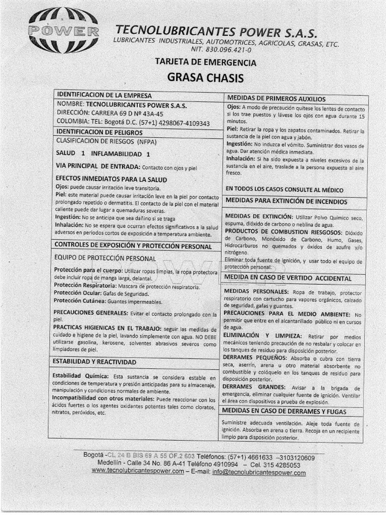 Ficha Tecnica Grasa Chasis | PDF