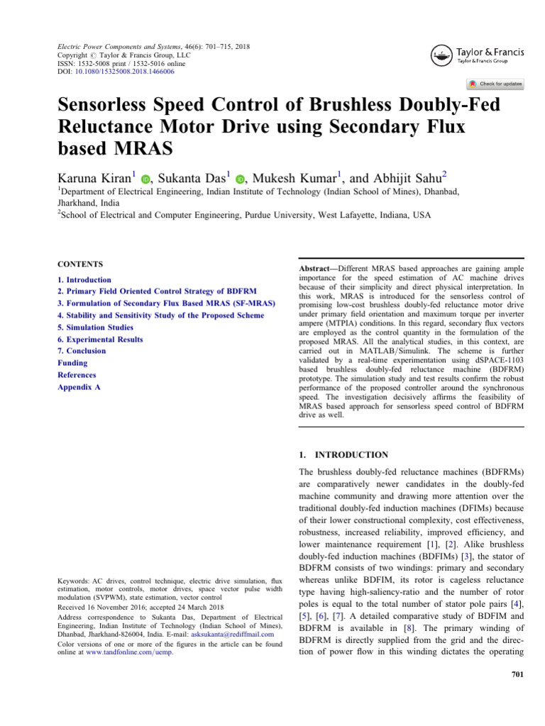 Tand F Sensorless Speed Control Of Brushless Doublyfed Reluctance Motor