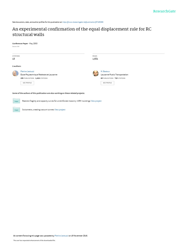 An Experimental Confirmation of The Equal Displacement Rule For RC ...