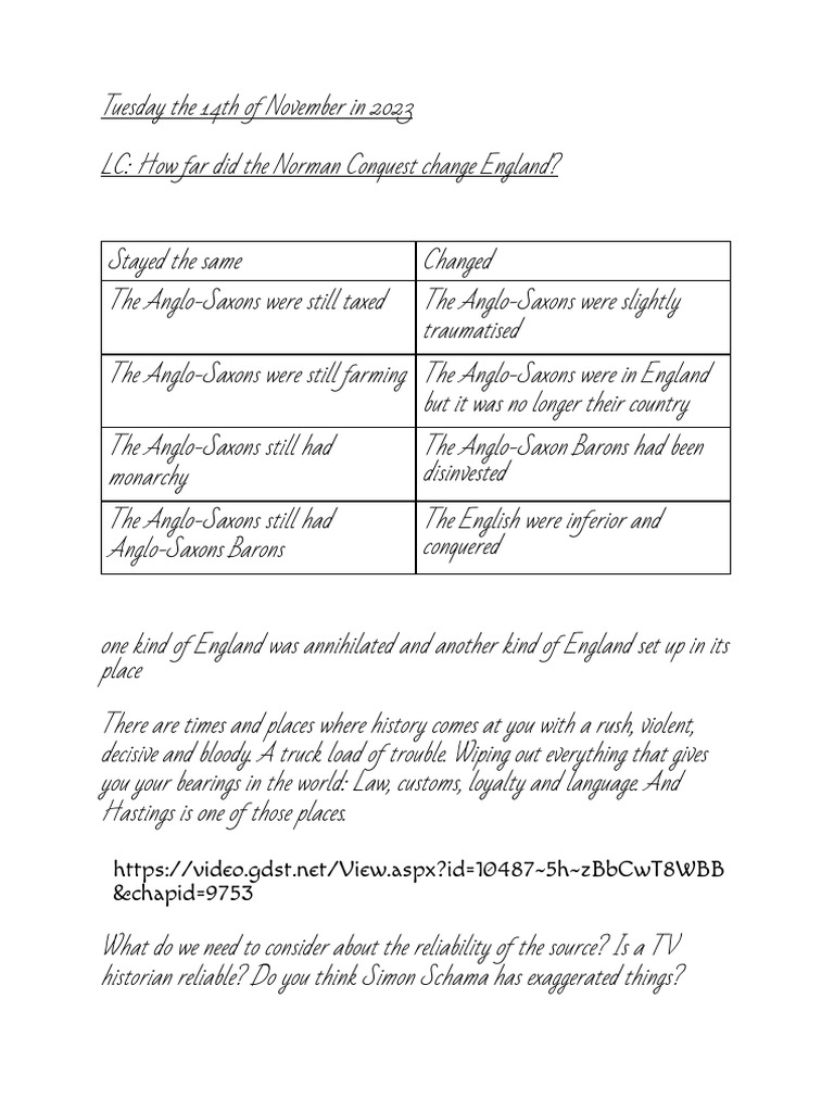 Tuesday The 14th of November in 2023 History Class | PDF | Anglo Saxons