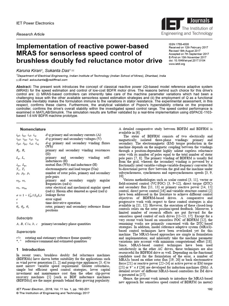 Reactive Power MRAS for BDFR Motor Control | PDF | Physical Quantities ...