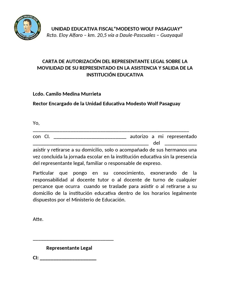 Carta de Autorización Del Representante | PDF