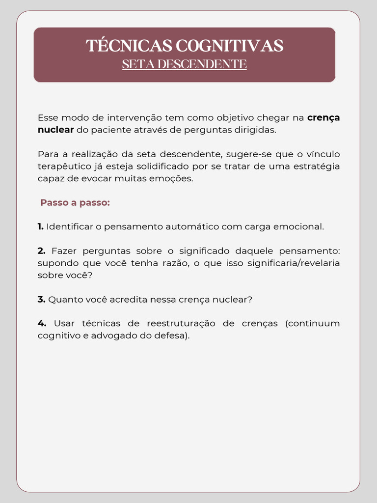 Técnicas Cognitivas Seta Descendente | PDF