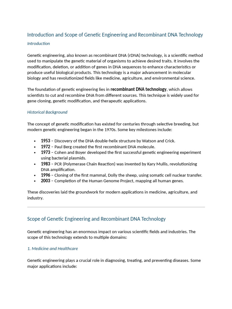 Genetic Engineering and Recombinant DNA Technology | PDF | Molecular ...
