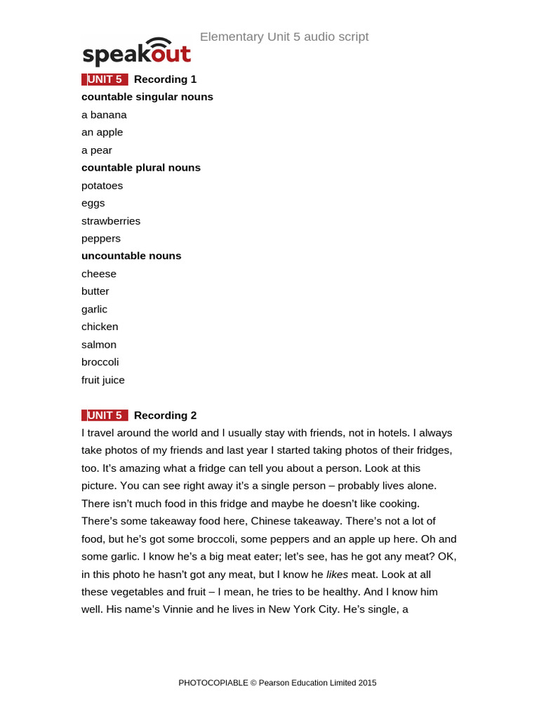 Speak Out Starter Class Audio Script Unit 5 | PDF | Pancake | Cooking