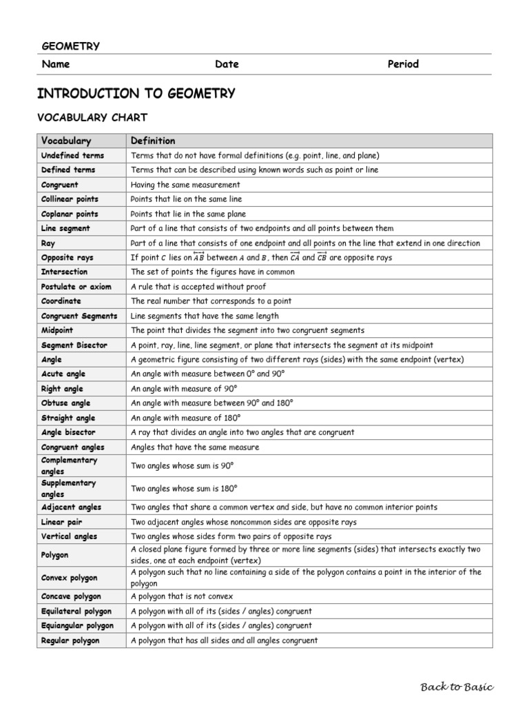 Introduction To Geometry: Geometry Name Date Period | PDF | Line (Geometry) | Angle
