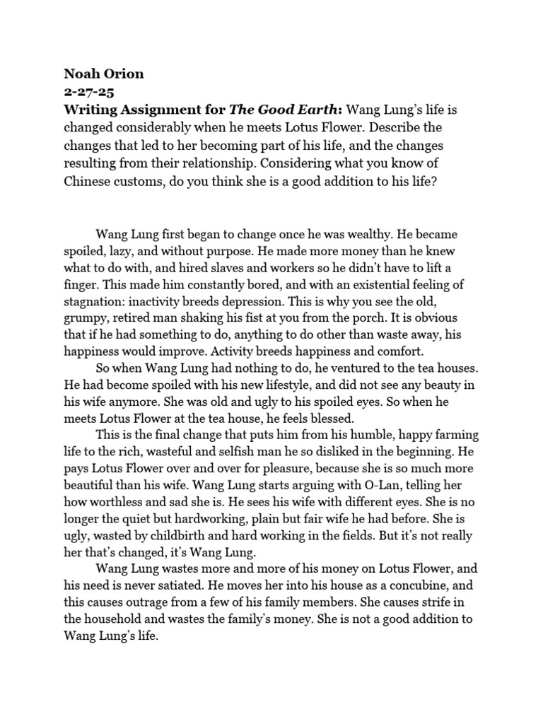 Wang Lung's Transformation with Lotus | PDF