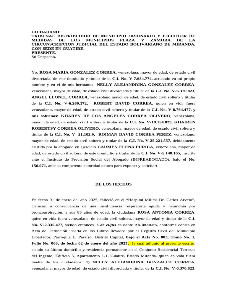 CORRECIONES DECL Unicos Universales Herederos RC | PDF | Certificado de ...