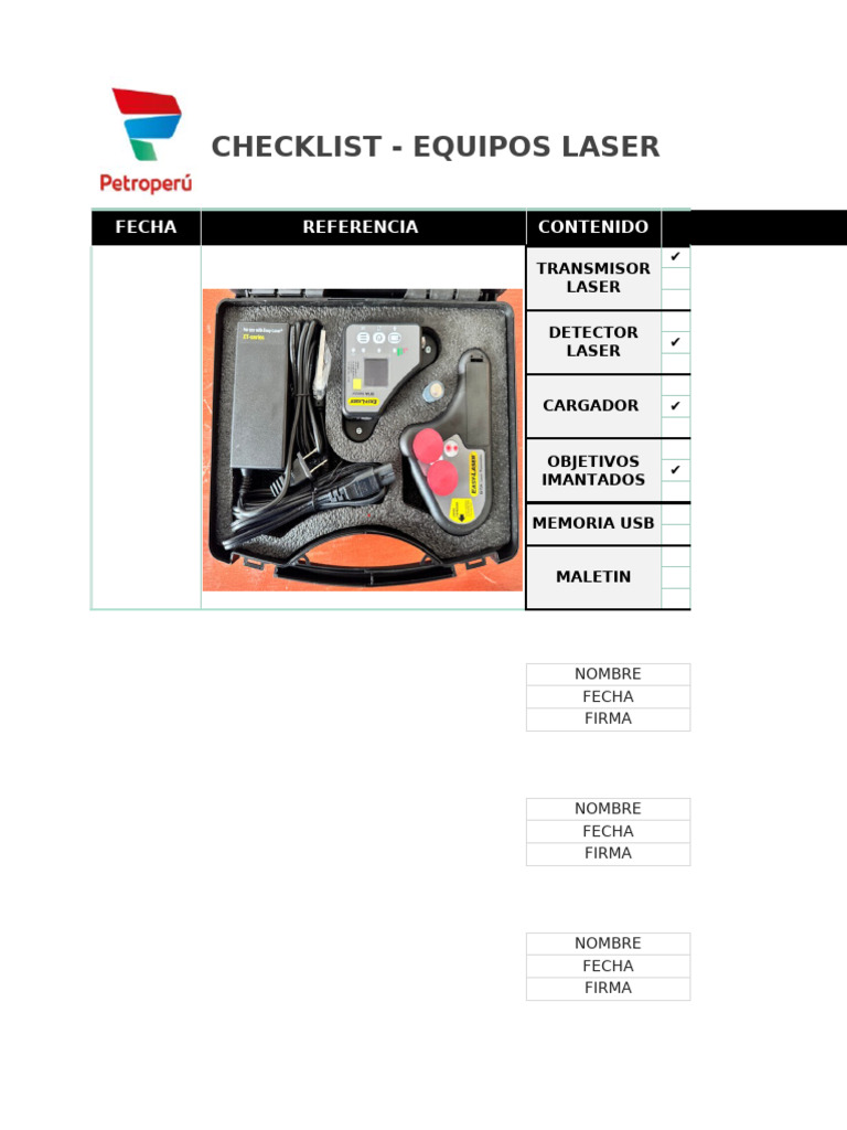 Checklist de Equipos Láser y Recepción | PDF