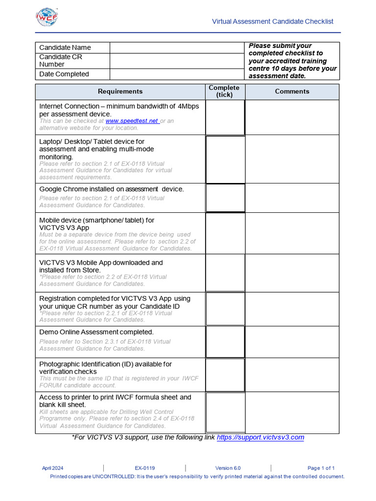 EX-0119 Virtual Assessment Candidate Checklist | PDF | Mobile App ...