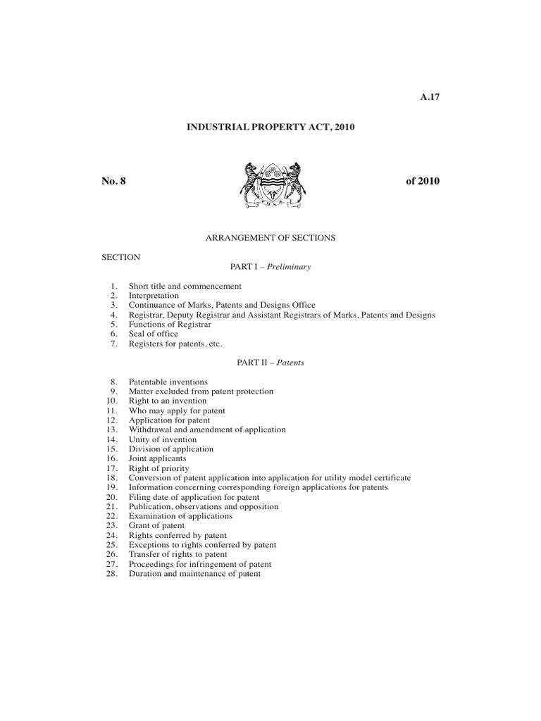 Industrial Property Act 2010 | PDF | Patent Application | Patent