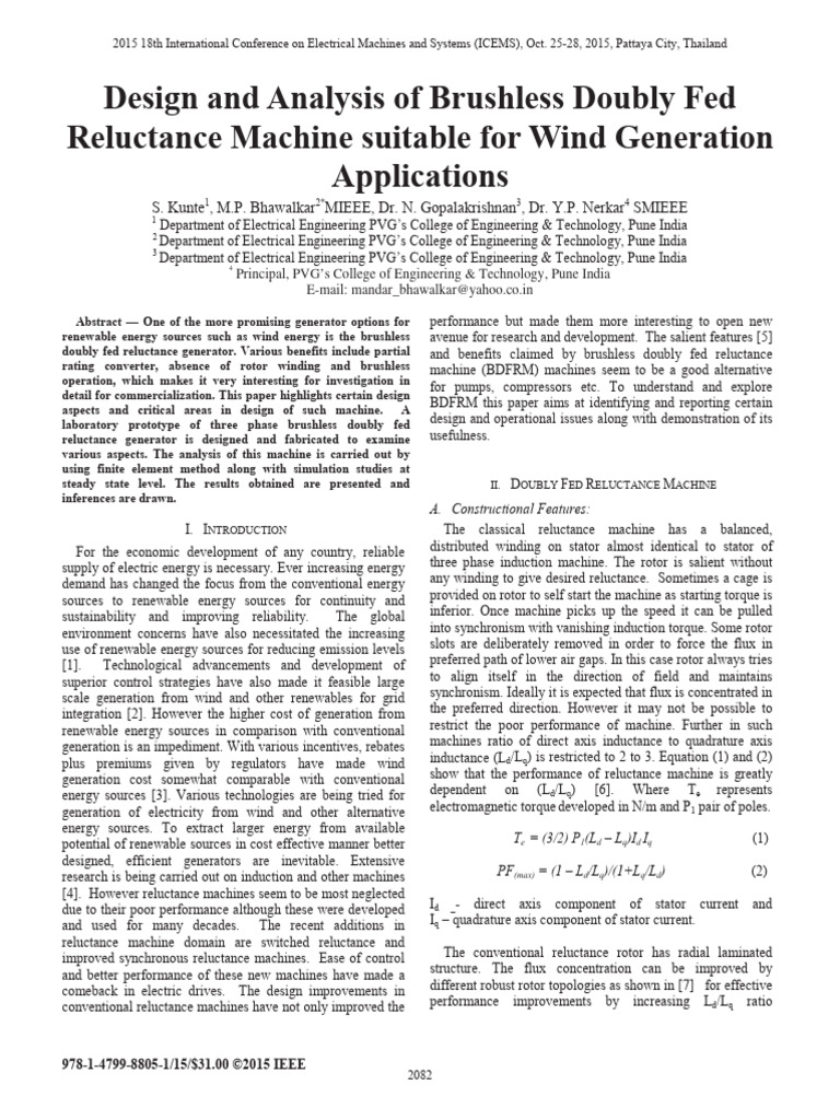 2015 Design and Analysis of Brushless Doubly Fed Reluctance Machine For Wind Generation ...