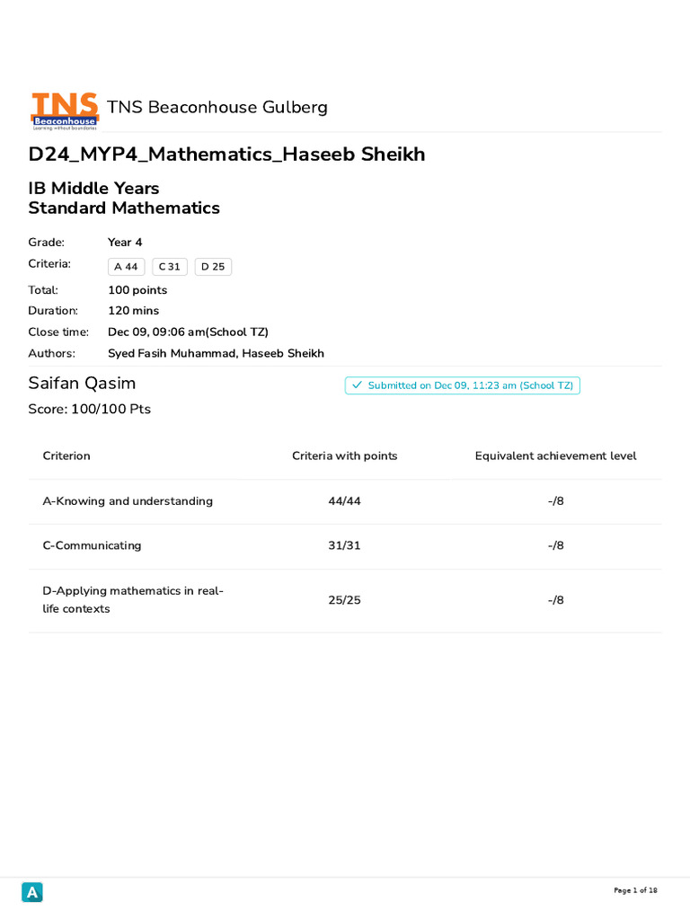 TNS Beaconhouse Gulberg Math Review | PDF | Area | Mathematical Objects