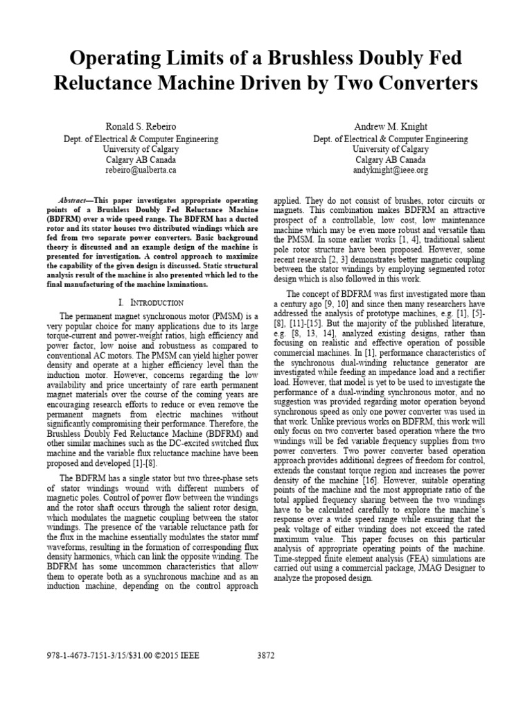 2015 Operating Limits of a Brushless Doubly Fed Reluctance Machine Driven by Two Converters ...