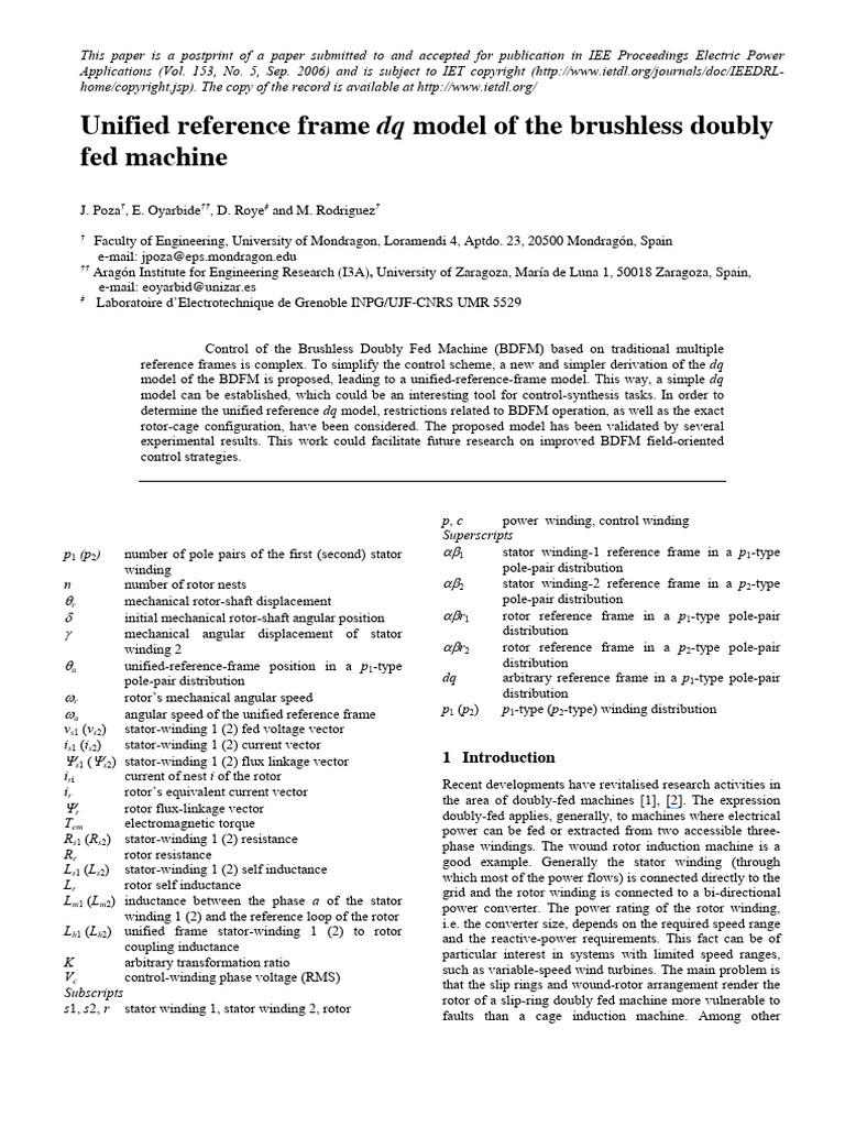 Unified Reference Frame DQ Model of The | PDF | Inductance | Electric Motor