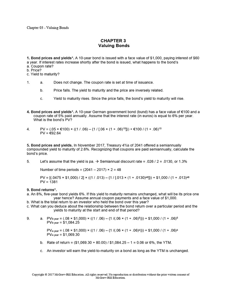 Lecture 3, Exercises With Solutions | PDF | Yield (Finance) | Bonds ...
