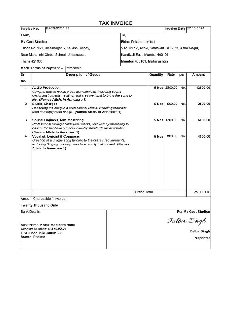 Invoice No. 02-Ekloo Pvt. Limited | PDF | Entertainment | Mass Media